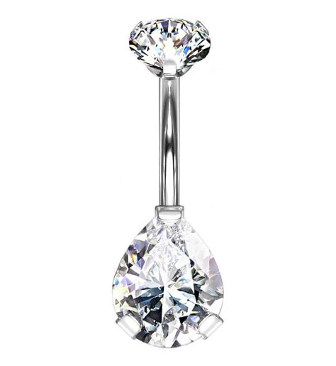 Clear Teardrop Cz Titanium Belly Button Ring The Body Rings