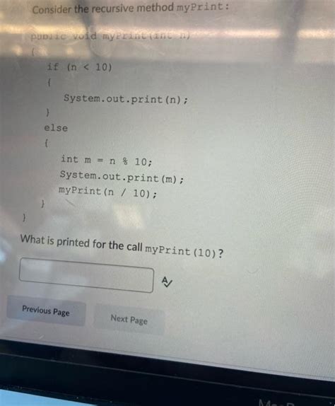 Solved Consider The Recursive Method Myprint If N