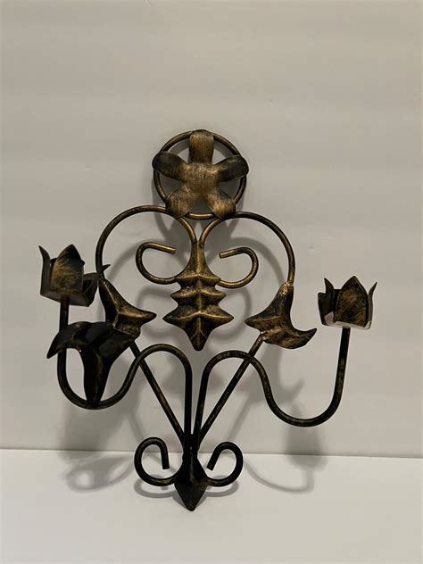 Gold And Black Metal Scones With Flower Shape Wall Candle Etsy