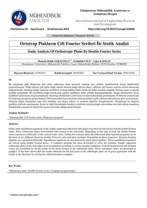 Pdf Static Analysis Of Orthotropic Plates By Double Fourier Series