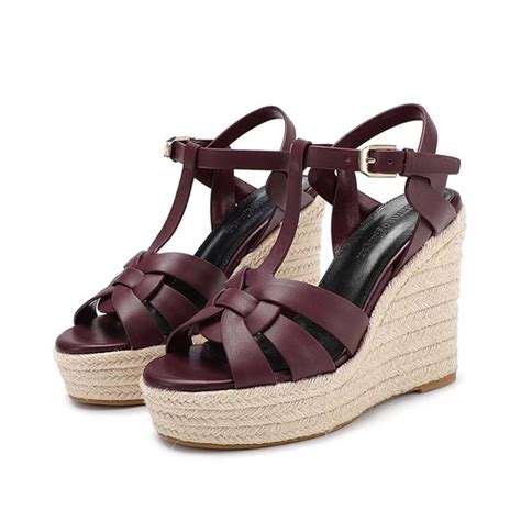 Emma Jones Peep Toe Hemb Rope Platforms Ankle Buckle T Straps Summer