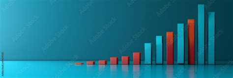 blue background with rising trend bar graph alternating red and blue
