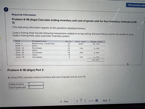 solved problem 6 1b algo calculate ending inventory and