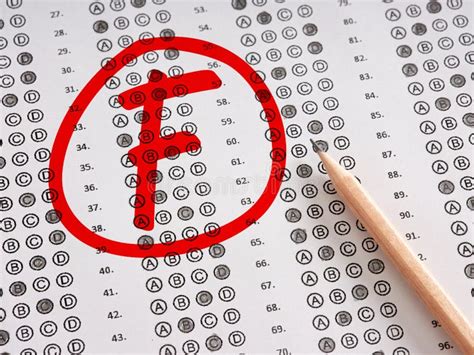 Test Exam Grade F With A Red Circle On A Sheet Of Paper With Pencil