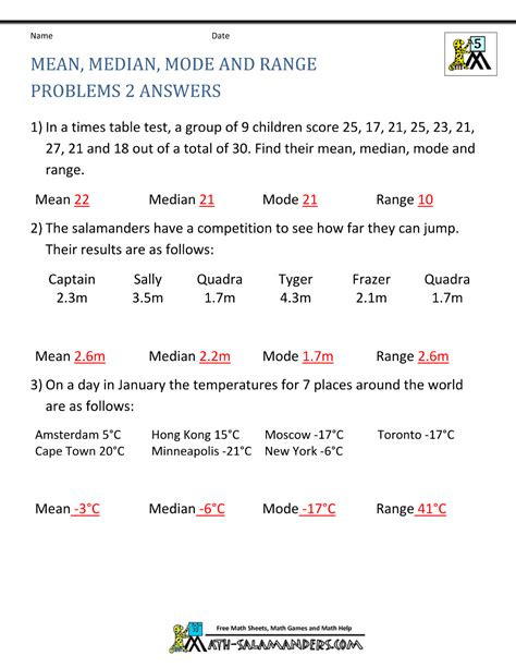 Mean Mode Median Word Problems