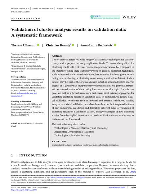 Pdf Validation Of Cluster Analysis Results On Validation Data A