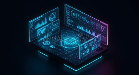Futuristic Ai Technology Data Processing Center Holographic Interface