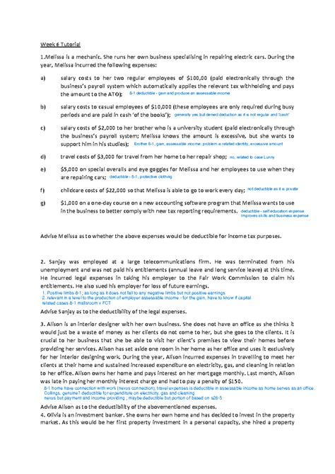 Week 6 Tutorial With Answers Week 6 Tutorial 1 Is A Mechanic She Runs Her Own Business Studocu