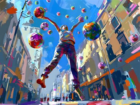 Skilled Juggling Performer Showcases Graceful Movements And Vibrant