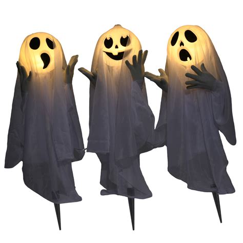 Homcom Halloween Decoratie 3 Lichtgevende Spoken Met Bewegingssensor 54 X 10 X 60 Cm Wit