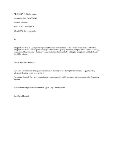 Understanding Printf And Format Specifiers Pdf