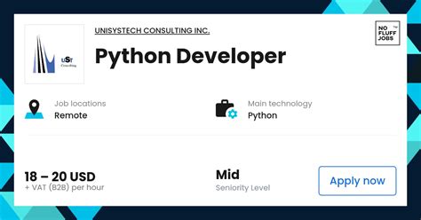 Python Developer Job Backend Unisystech Consulting Inc Remote No Fluff Jobs