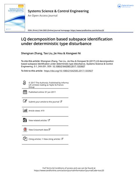 Pdf Lq Decomposition Based Subspace Identification Under