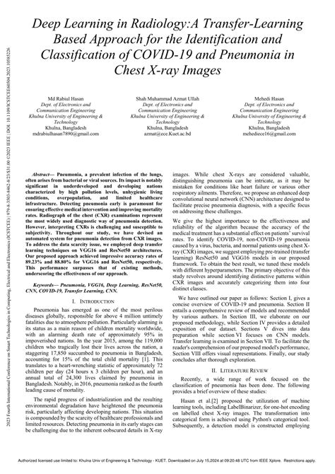 Pdf Deep Learning In Radiology A Transfer Learning Based Approach For The Identification And