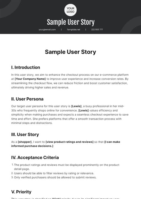 Sample User Story Templates Edit Online And Download Example