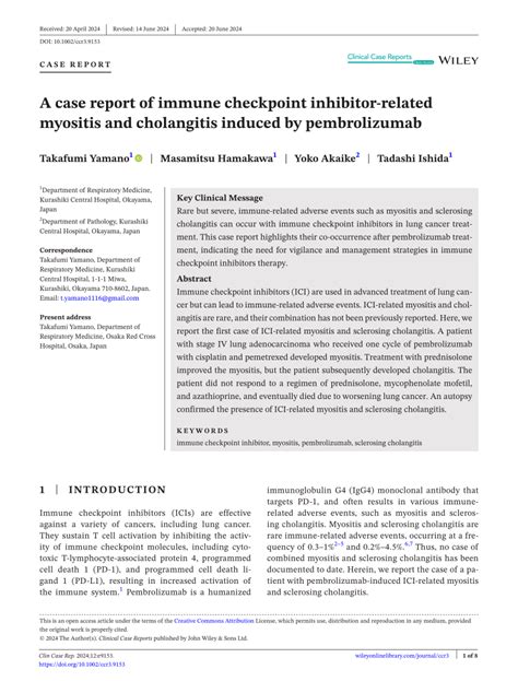 Pdf A Case Report Of Immune Checkpoint Inhibitor‐related Myositis And Cholangitis Induced By