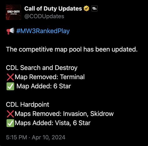 CoD Updates The Competitive MWIII Ranked Play Map Pool Has Been Updated R CoDCompetitive
