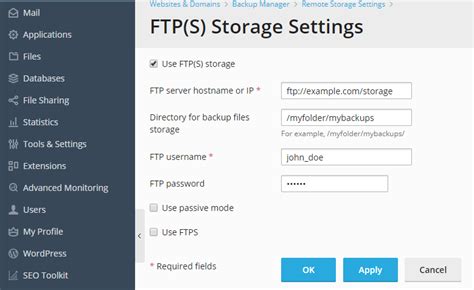 データをバックアップする Plesk Obsidian Documentation