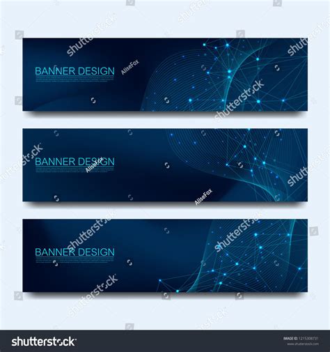 Abstract Molecules Banners Set With Lines Dots Circles Polygons Vector Design Network