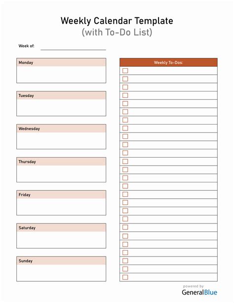Weekly Calendar With Task List Editable In Pdf