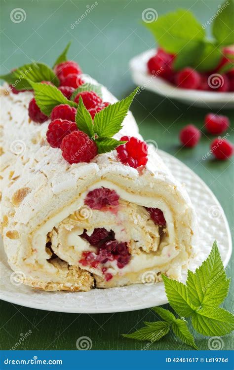 Meringue Roulade Stock Image Image Of Plate Mint Cream 42461617