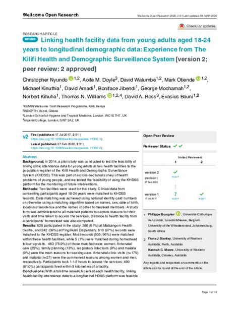Pdf Linking Health Facility Data From Young Adults Aged 18 24 Years