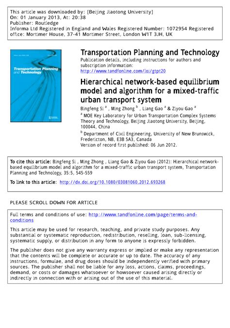 Pdf Hierarchical Network Based Equilibrium Model And Algorithm For A Mixed Traffic Urban