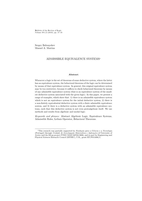 Pdf Admissible Equivalence Systems