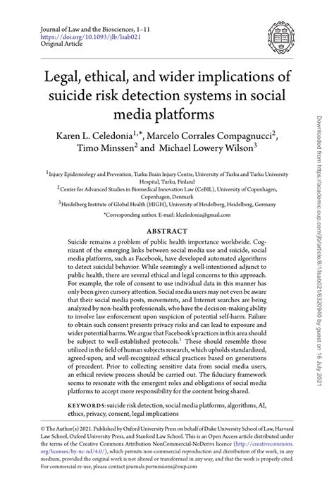 Pdf Legal Ethical And Wider Implications Of Suicide Risk Detection Systems In Social Media