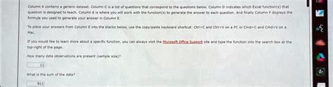 solved texts column a contains a general dataset column c is a set