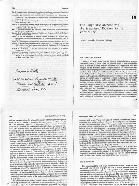 The Linguistic Market And The Statistical Explanation Of Variability Pdf