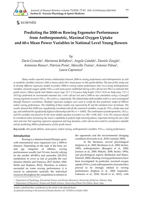 Pdf Predicting The 2000‐m Rowing Ergometer Performance From