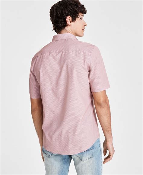 Alfani Mens Geometric Short Sleeve Button Front Performance Shirt