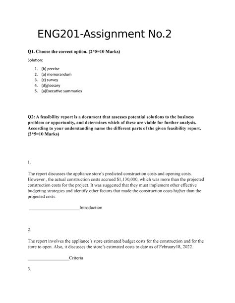 eng201 assignment 2 eco401 eng201 assignment no q1 choose the