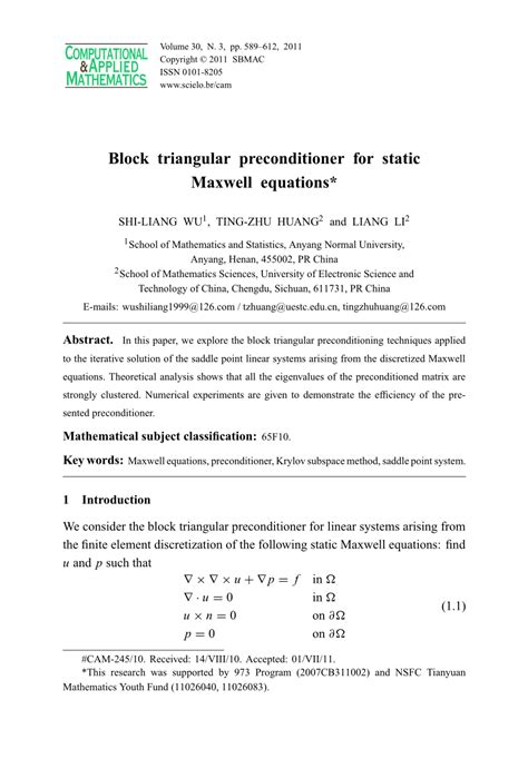 Pdf Block Triangular Preconditioner For Static Maxwell Equations
