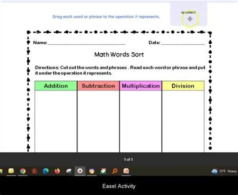 Key Math Words Sorting Activity Esl Ell Friendly With Easel Option