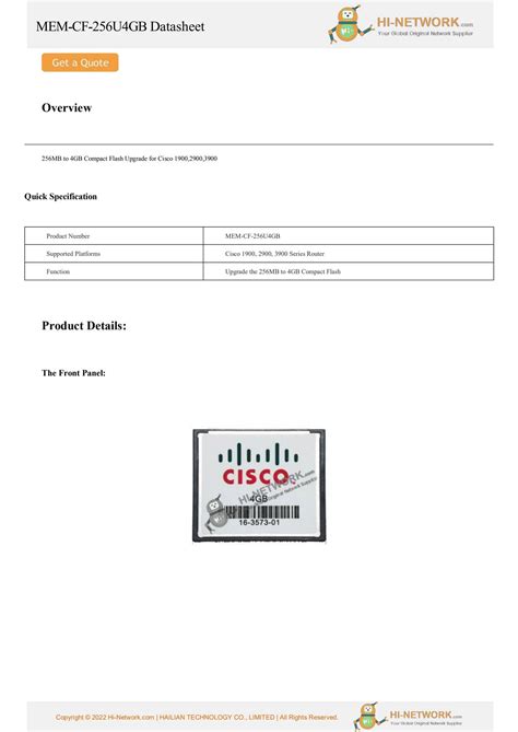 Cisco Mem Cf 256u4gb Datasheet By Hi Network Issuu
