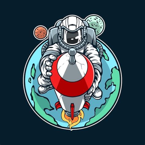 Premium Vector Astro With Rocket Cartoon Illustration