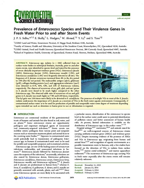 Pdf Prevalence Of Enterococcus Species And Their Virulence Genes In Fresh Water Prior To And