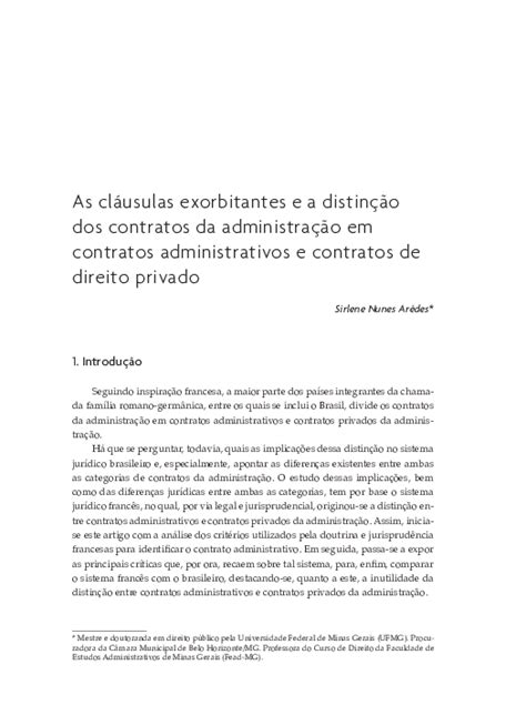 Pdf As Cláusulas Exorbitantes E A Distinção Dos Contratos Da