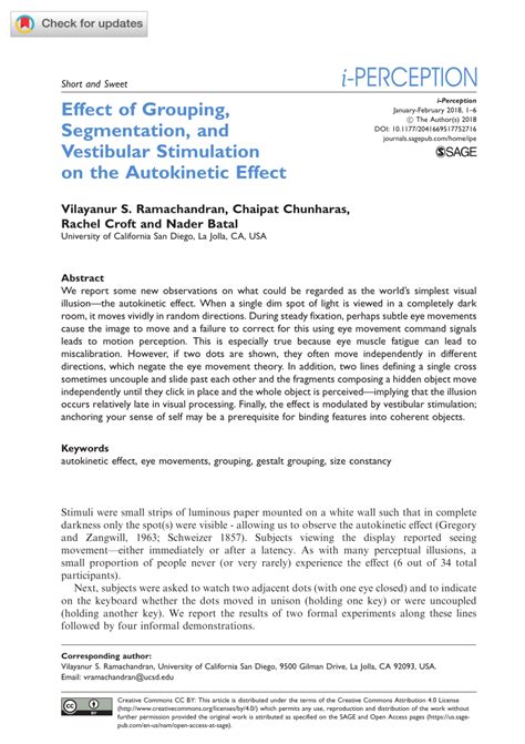Pdf Effect Of Grouping Segmentation And Vestibular Stimulation On The Autokinetic Effect
