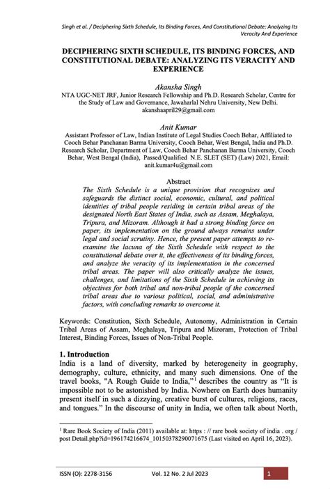 Grateful And Excited To Share My Latest Research Titled “deciphering Sixth Schedule Its Binding