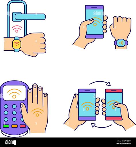 Nfc Technology Color Icons Set Near Field Door Lock Bracelet Payment