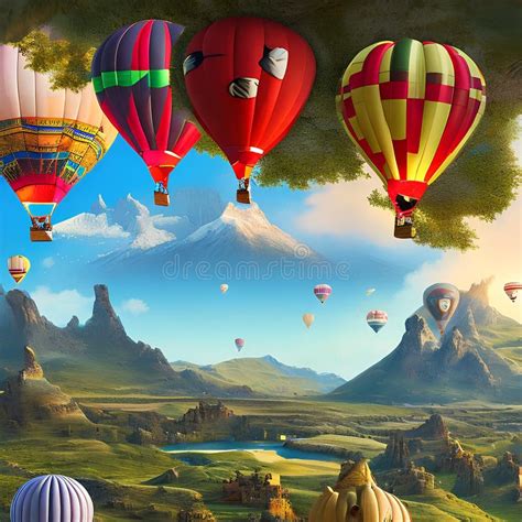 A Surreal Dreamscape With Floating Hot Air Balloons Whimsical