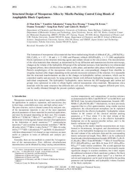 Pdf Structural Design Of Mesoporous Silica By Micelle Packing Control Using Blends Of