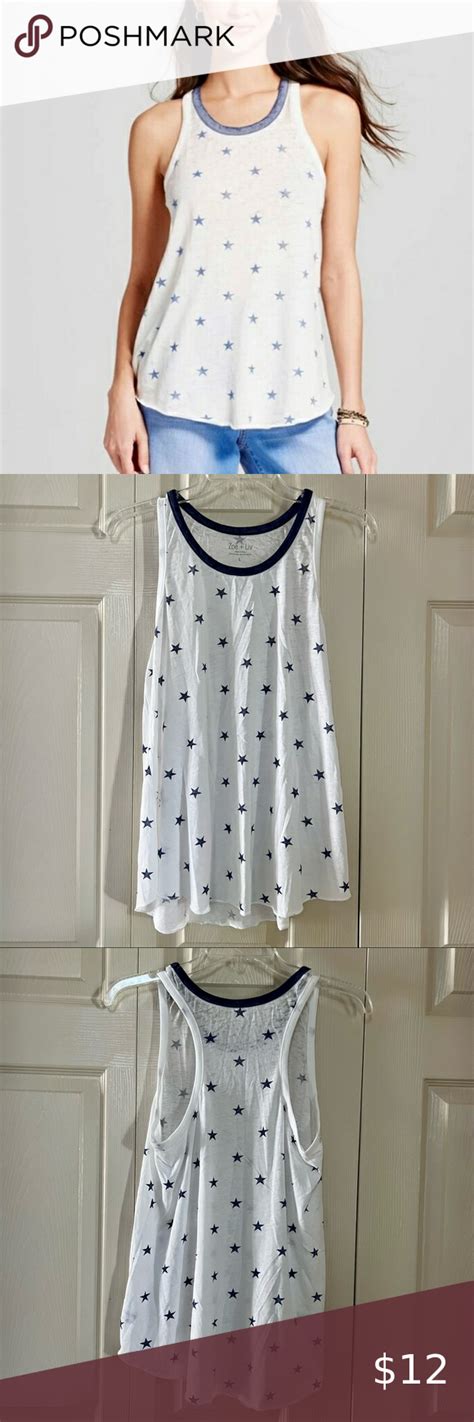 Zoe Liv Sleeveless White Tank Top W Blue Stars Clothes Design