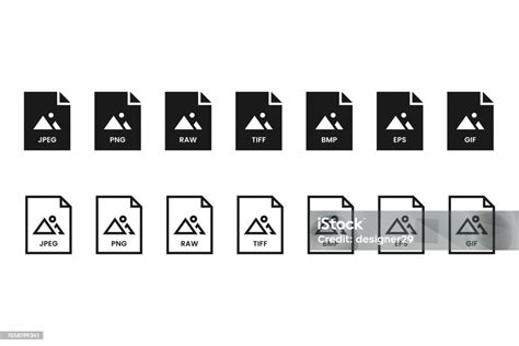 Image File Format Set Jpeg Png Raw Tiff Bmp Eps And  File Icon Set Vector Design On White