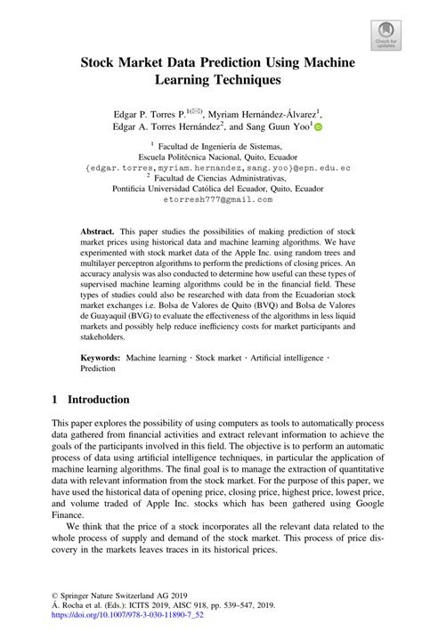Pdf Stock Market Data Prediction Using Machine Learning Techniques Proceedings Of Icits 2019