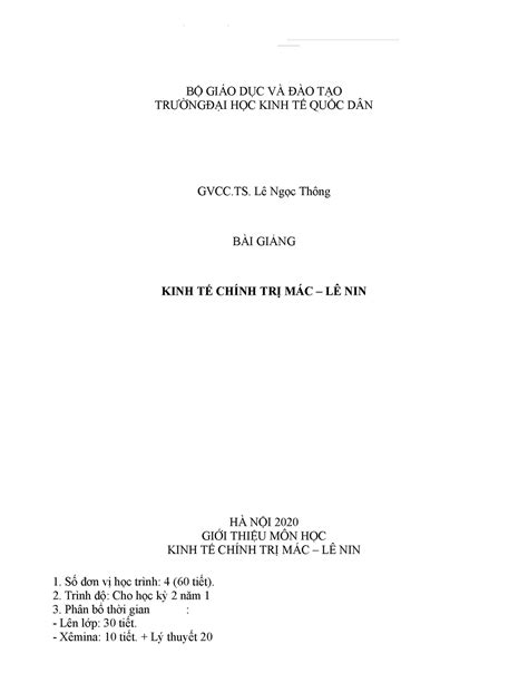 BÀI GIẢNG MÔN KTCT ĐẦY ĐỦ BỘ GIÁO DỤC VÀ ĐÀO TẠO TRƯỜNGĐẠI HỌC KINH TẾ QUỐC DÂN GVCC Lê Studocu