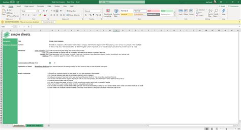 Break Even Analysis Excel And Google Sheets Template Simple Sheets